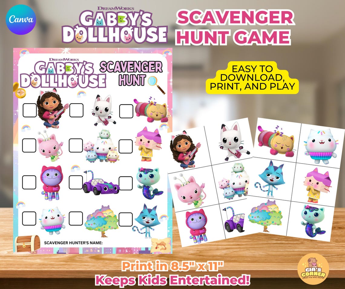 Gabby's Dollhouse Scavenger Hunt Printable Game, Gabby's Dollhouse ...
