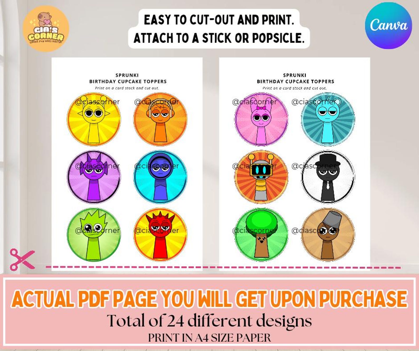 Sprunki Custom Birthday Cake and Cupcake Topper Bundle, Editable and ...