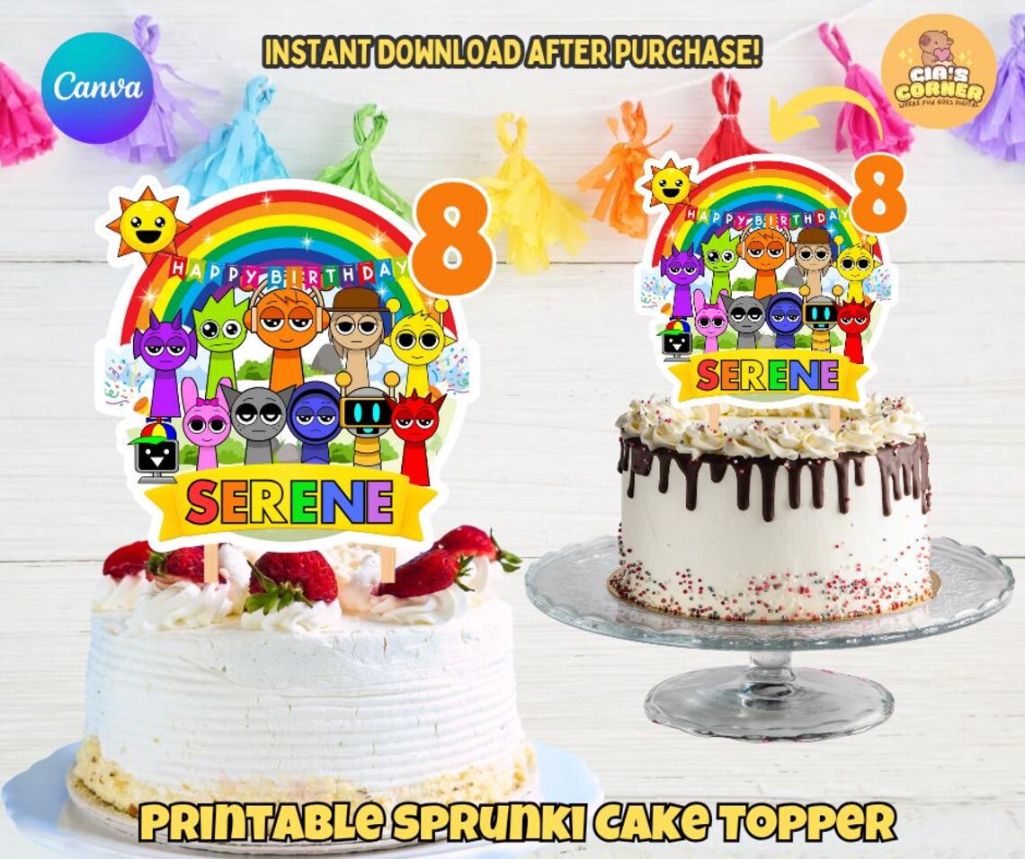 Sprunki Custom Birthday Cake Topper, Ready to Edit and Print Sprunki ...