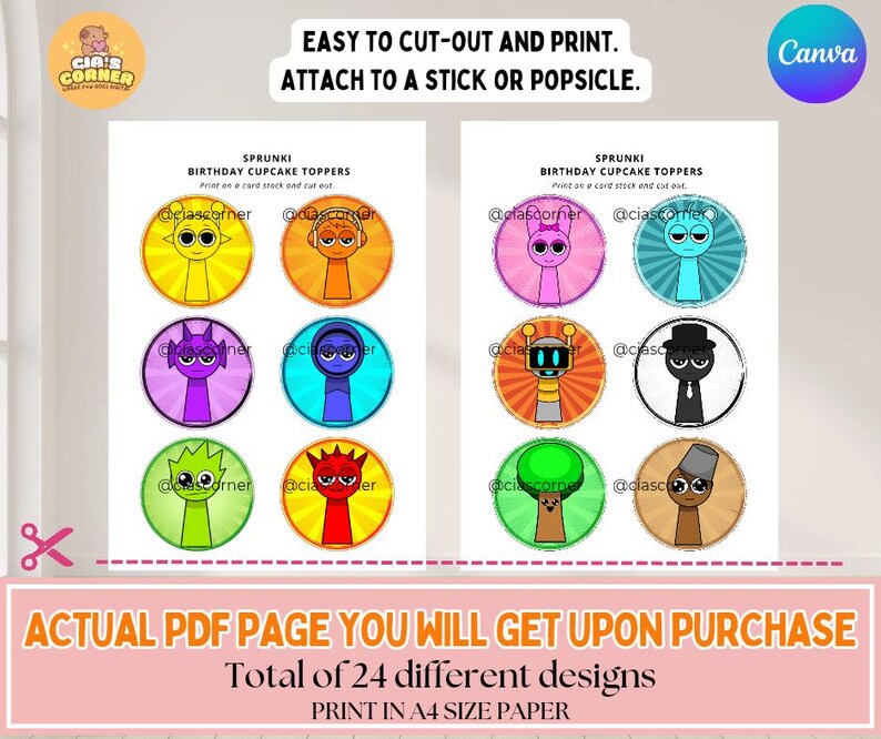 Downloadable Sprunki Cupcake Toppers, Printable Sprunki Cupcake Toppers ...