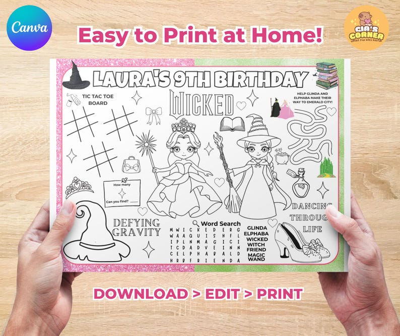 Wicked Coloring Pages, Editable and Printable Wicked Activity Placemat ...