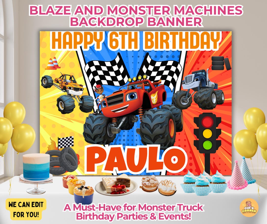 Custom Blaze and Monster Machines Birthday Backdrop Banner, Printable ...