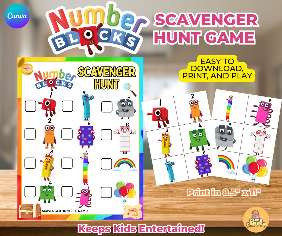 Numberblocks Scavenger Hunt Printable Game, Numberblocks Birthday ...