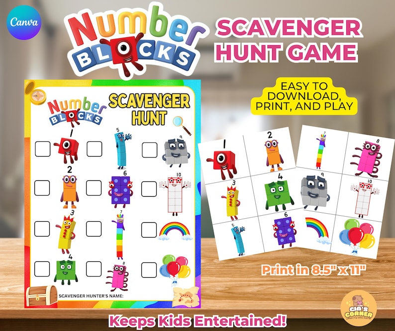Numberblocks Scavenger Hunt Printable Game, Numberblocks Birthday ...
