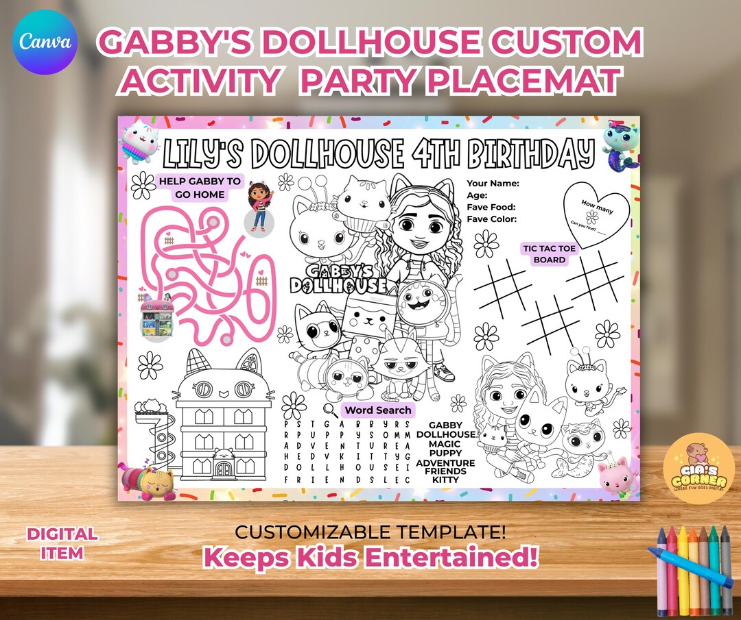 Gabby's Dollhouse Coloring Pages, Gabby's Dollhouse Activity Placemat ...