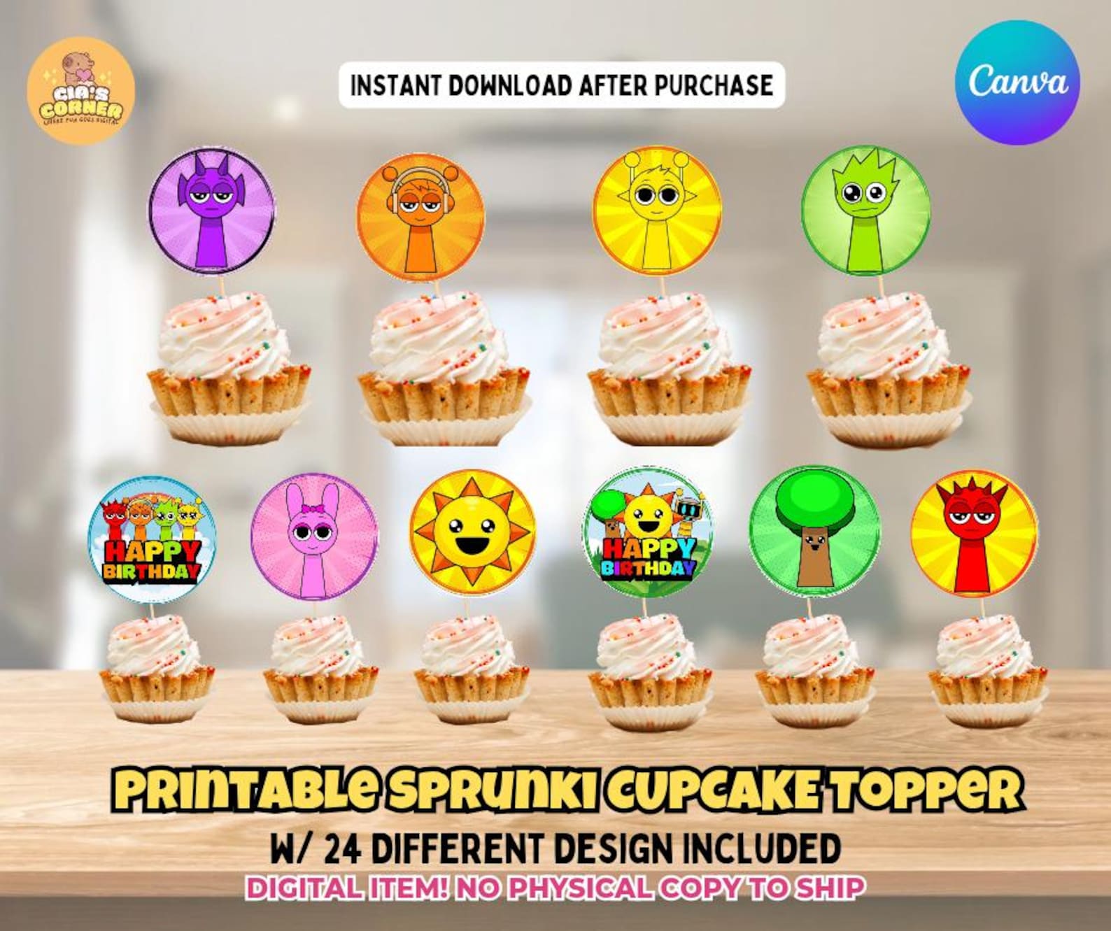 Sprunki Custom Birthday Cake and Cupcake Topper Bundle, Editable and ...