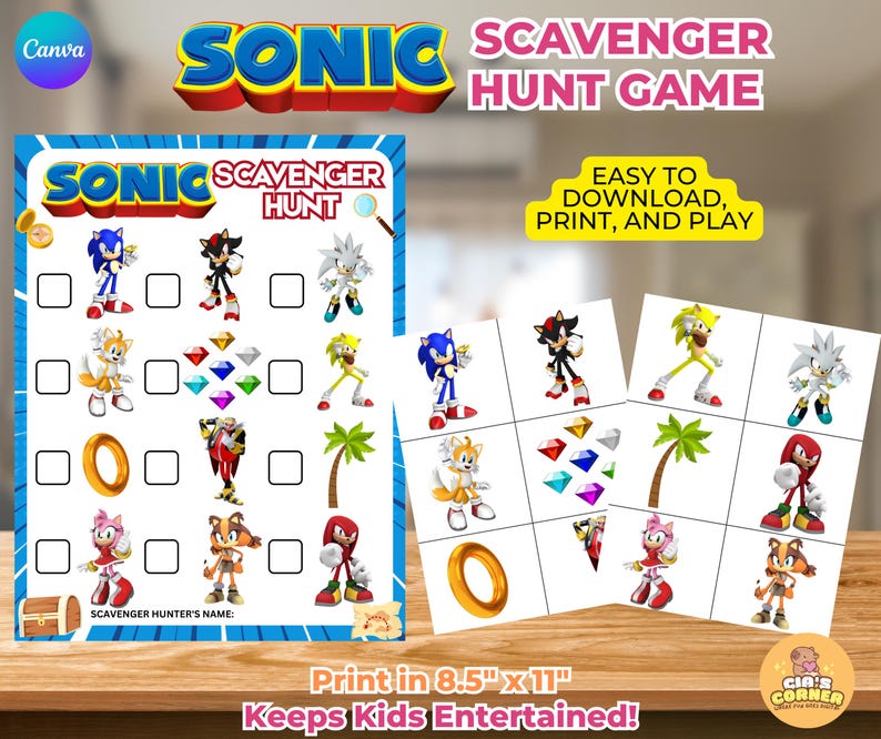 Sonic Scavenger Hunt Printable Game, Sonic the Hedgehog Birthday ...