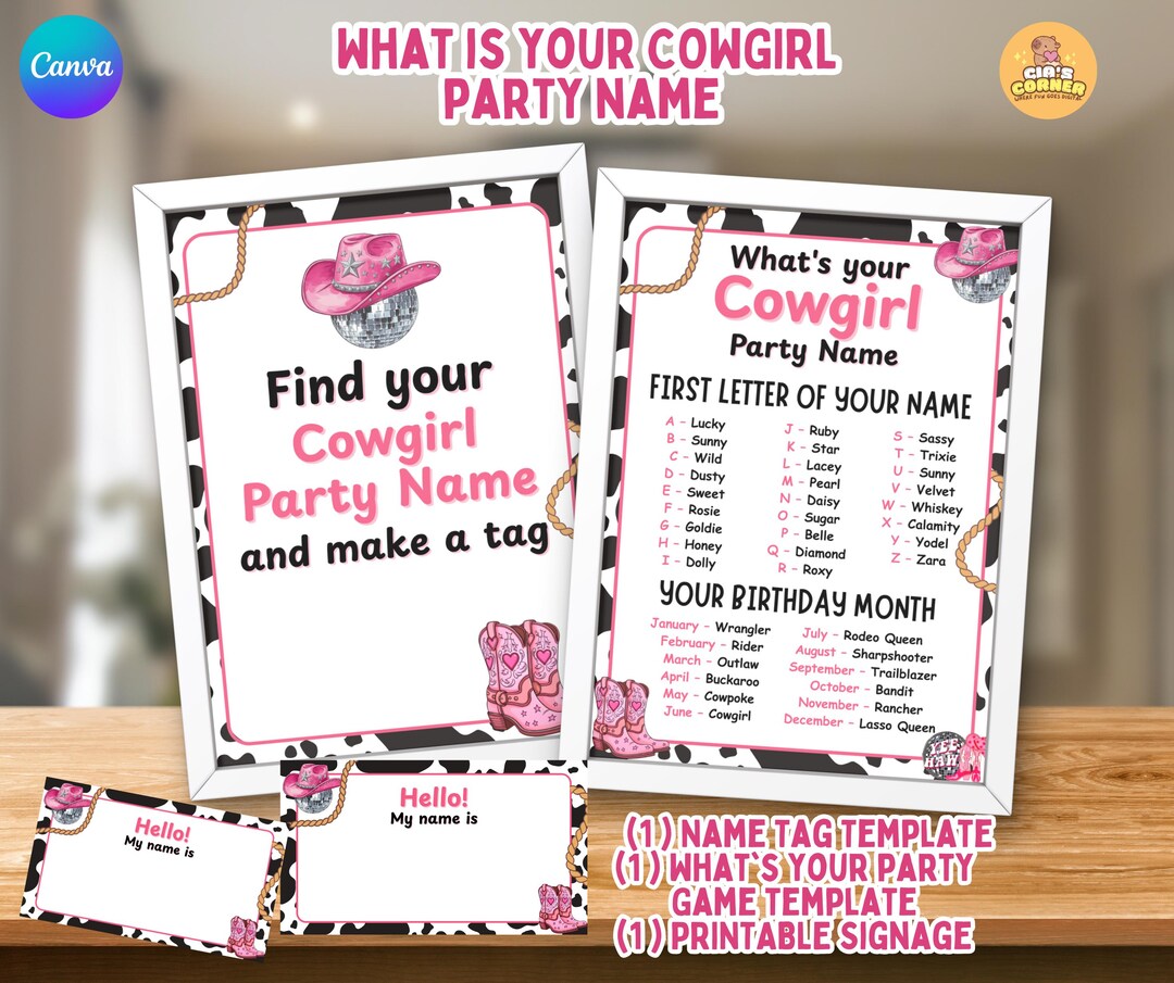 Cowgirl Party Name Game, Printable Birthday Activity (digital Download ...