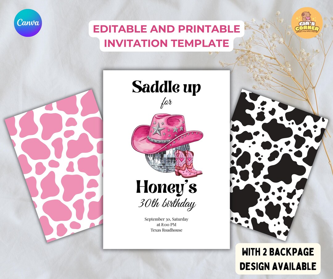 Editable Cowgirl Birthday Invitation | Saddle up Party Invite | Western ...