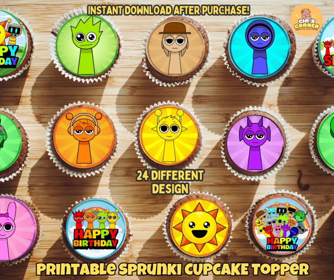 Downloadable Sprunki Cupcake Toppers, Printable Sprunki Cupcake Toppers ...
