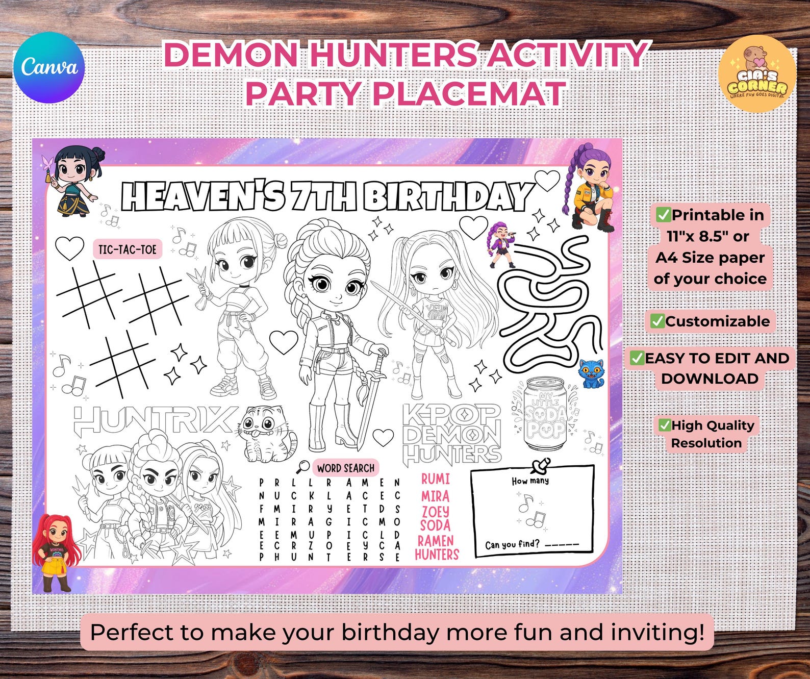 Kpop Demon Hunters Coloring Pages, Editable and Printable Huntrix Theme ...