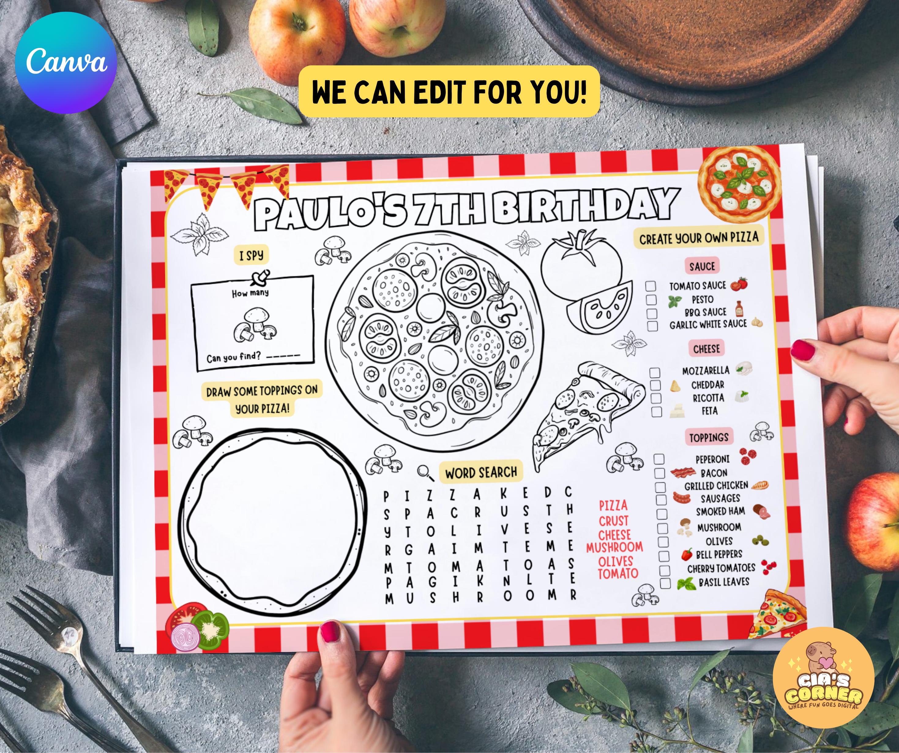 Pizza Coloring Pages, Editable and Printable Pizza Party Activity ...
