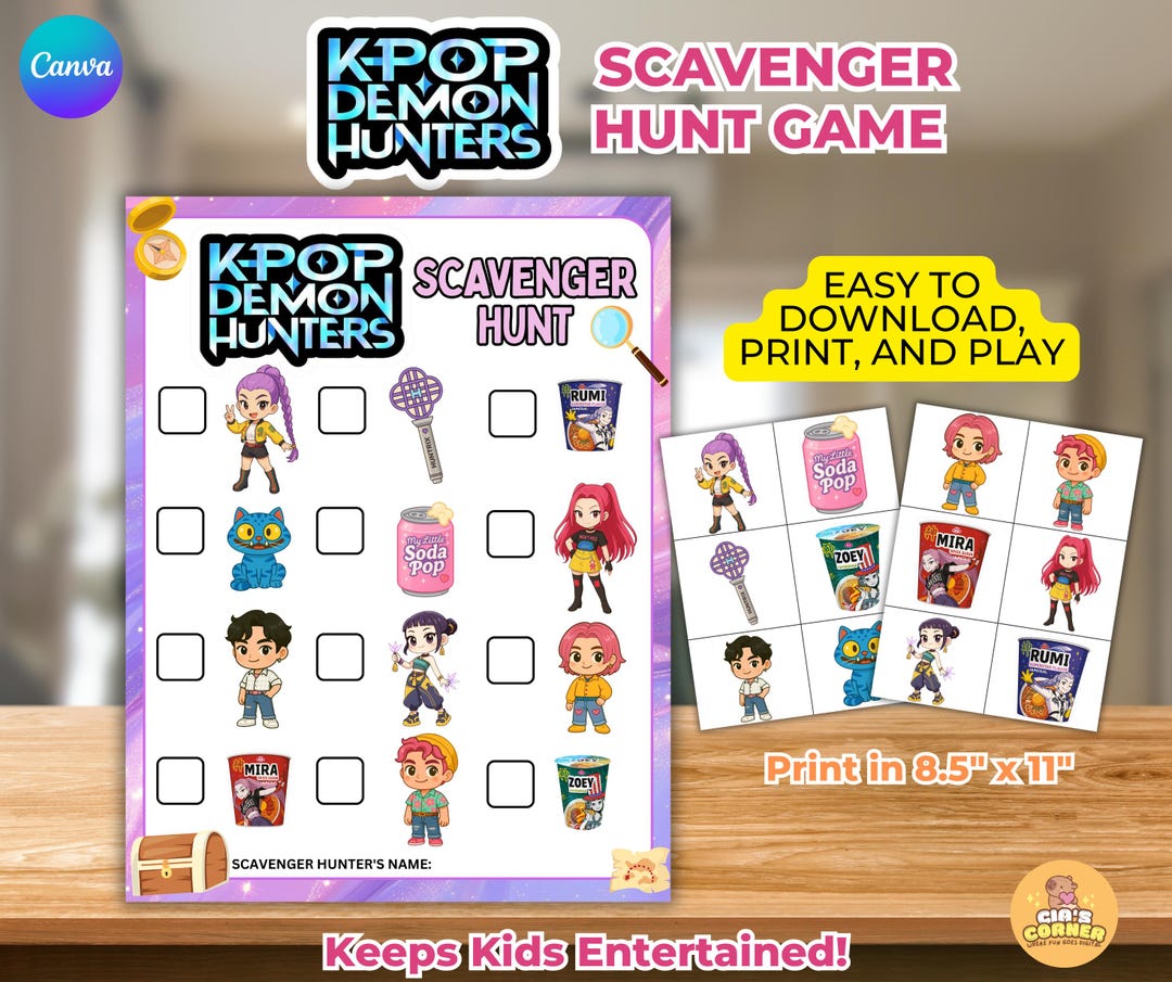 KPOP Demon Hunter Scavenger Hunt Printable Game, Huntrix Birthday ...