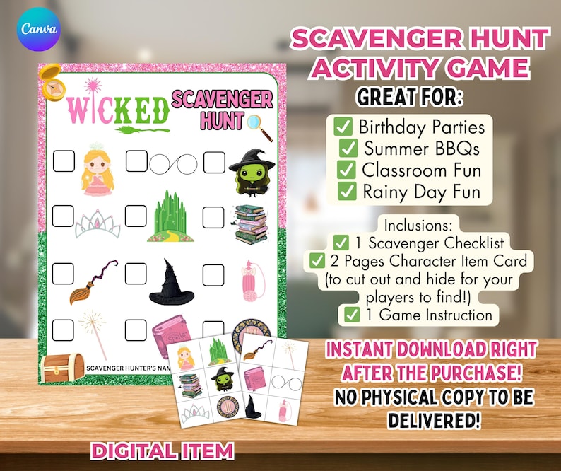 Wicked Scavenger Hunt Printable Game, Glinda and Elphaba Treasure Hunt ...