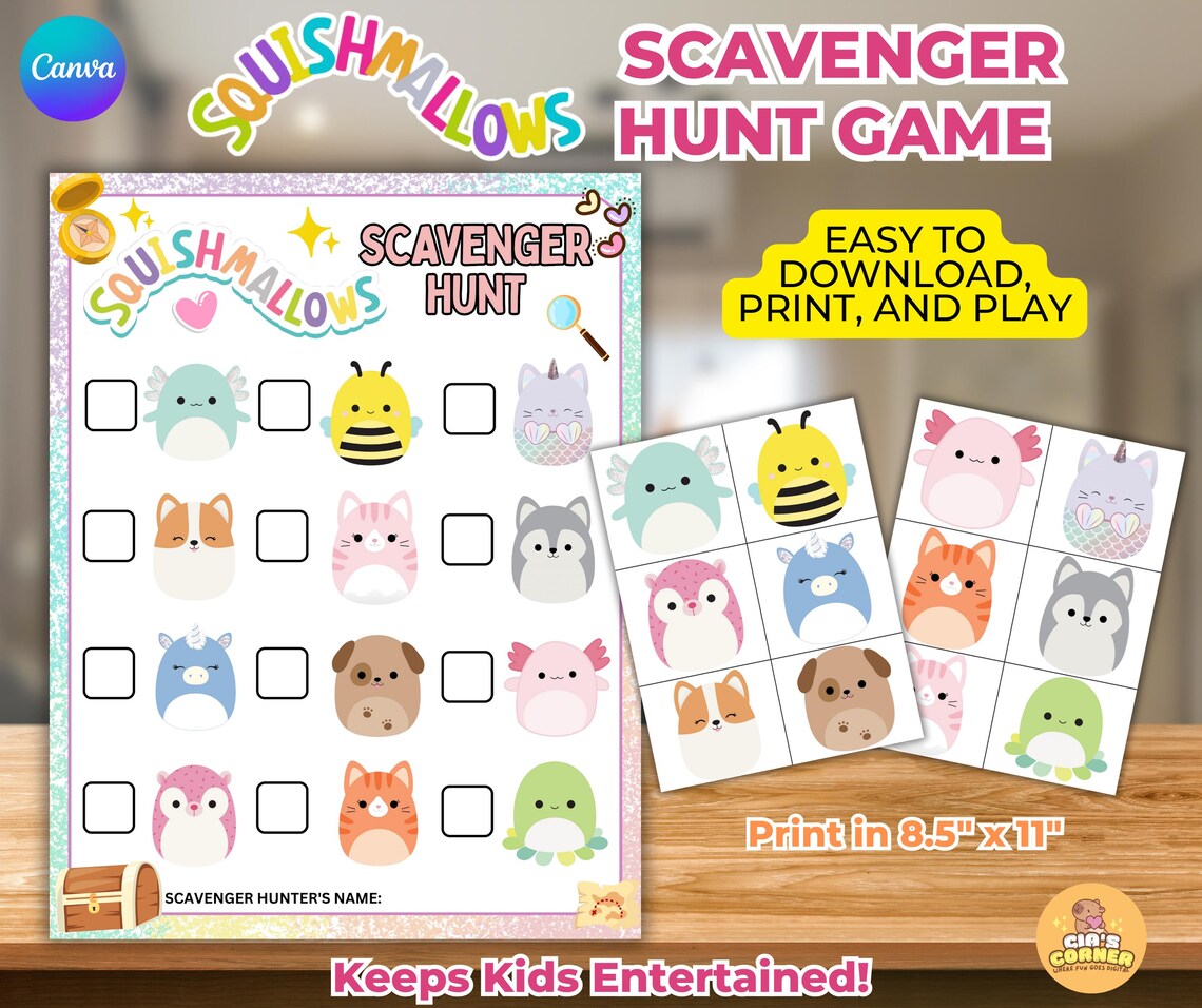 Squishy Mallows Scavenger Hunt Game, Printable Squishymallows Birthday ...