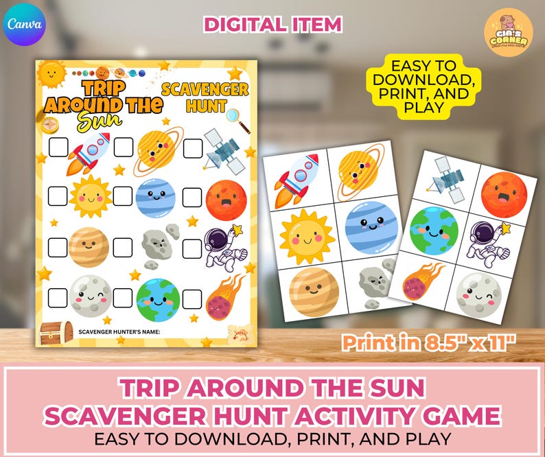 First Trip Around the Sun Scavenger Hunt: Space Theme Party Game (PDF ...