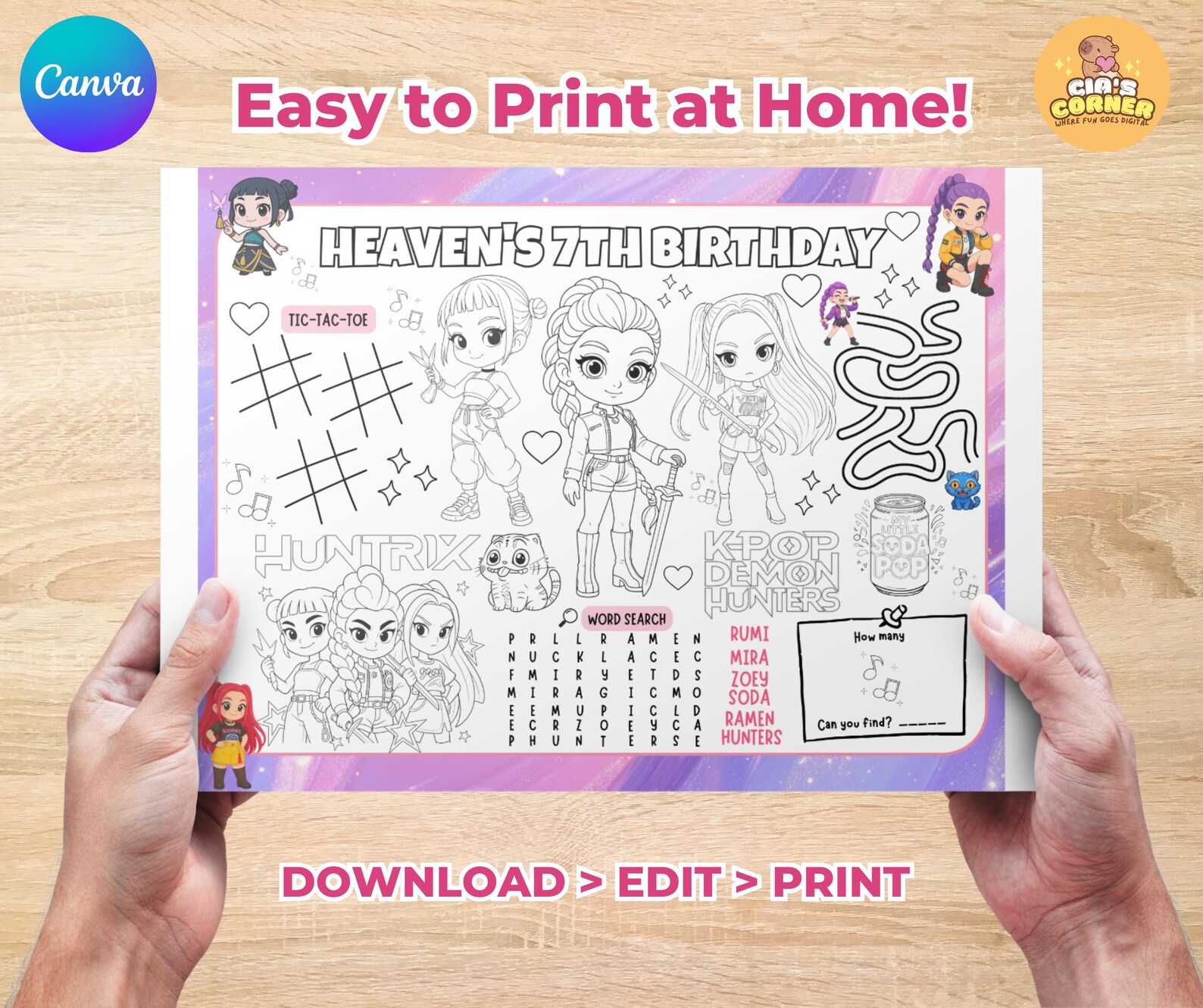 Kpop Demon Hunters Coloring Pages, Editable and Printable Huntrix Theme ...