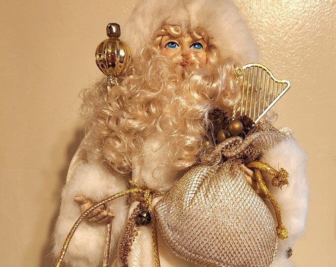 Vintage Santa Tree Topper - 16" TALL - Gold Brocade Santa - Etsy