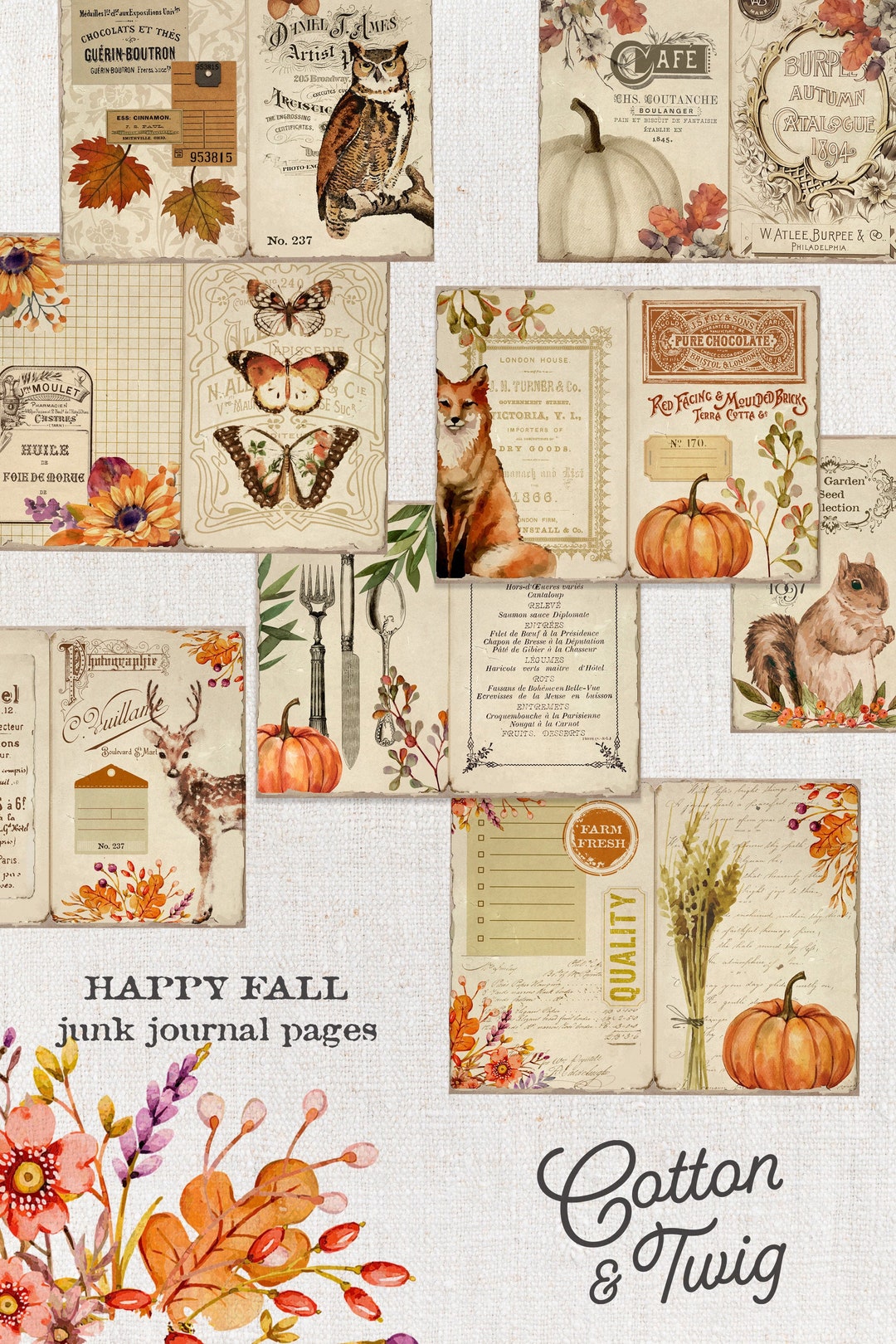 Fall Junk Journal Printable, Vintage Pumpkins, Autumn, Watercolor ...