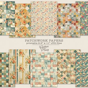 Patchwork Printable Papers, Junk Journal, Digital Download, Collage Papers, Scrapbooking ...