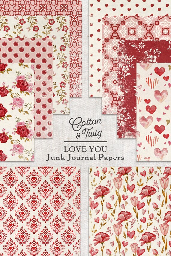 Valentine Papers, Hearts, Junk Journal Papers, Download, Printable ...
