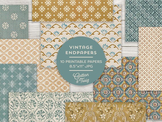 Vintage Endpapers, Decorative Junk Journal Papers, Scrapbooking ...