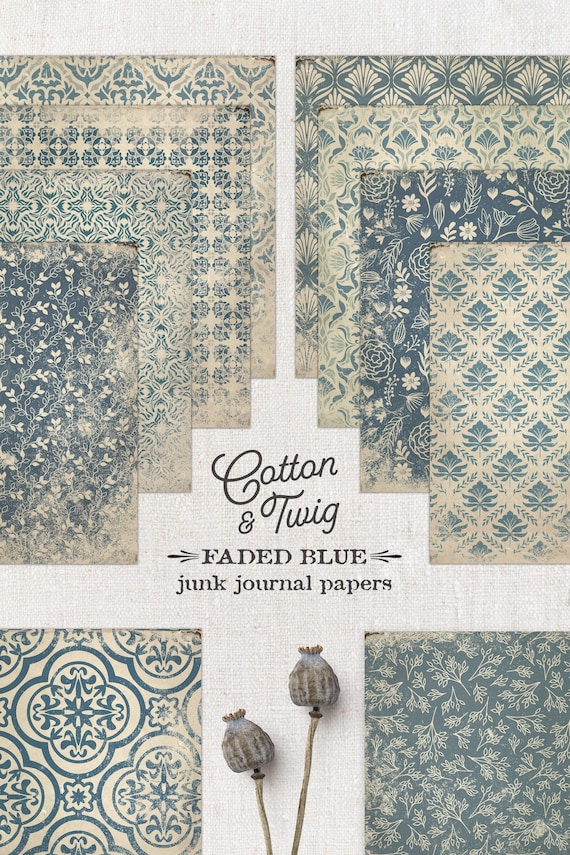 Junk Journal Papers, Digital Download, Blue Paper, Printable Papers ...