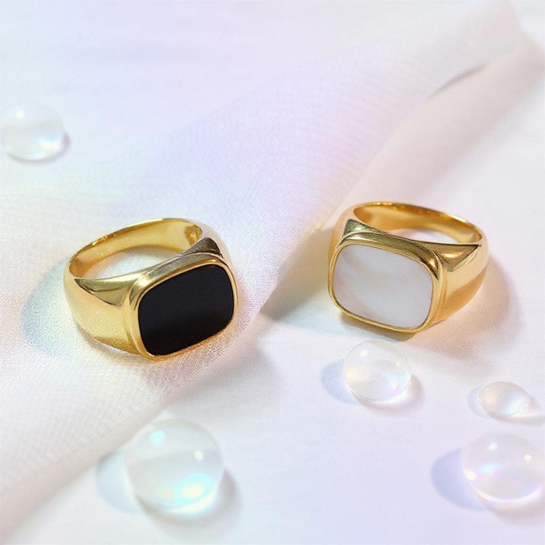 Quiet Luxury Stainless Steel Signet Rings ꧁ Maximalist Stacking Quartz ...
