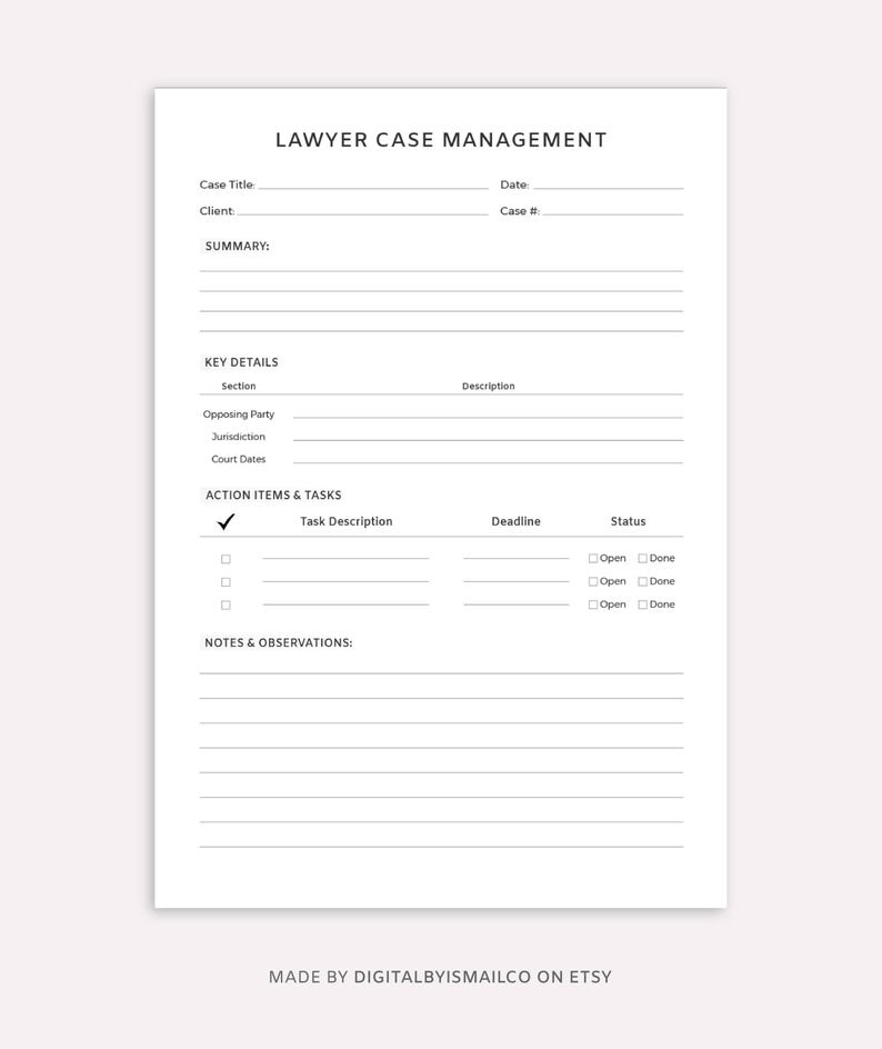 Lawyer Case Management Template for Remarkable 2 (digital Download - Etsy