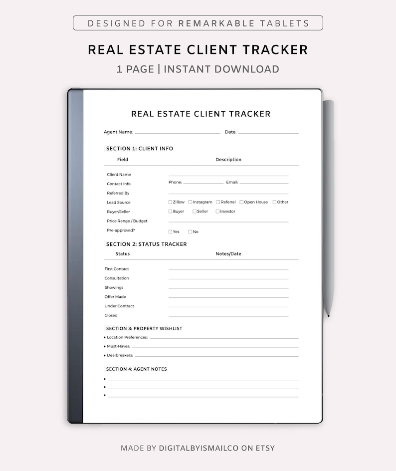 Real Estate Client Tracker Template for Remarkable 2, Meeting Minutes ...