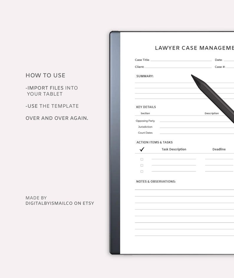 Lawyer Case Management Template for Remarkable 2 (digital Download - Etsy