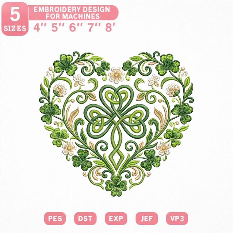 Celtic Shamrock Heart Embroidery File, St Patrick Knot Clover Machine ...