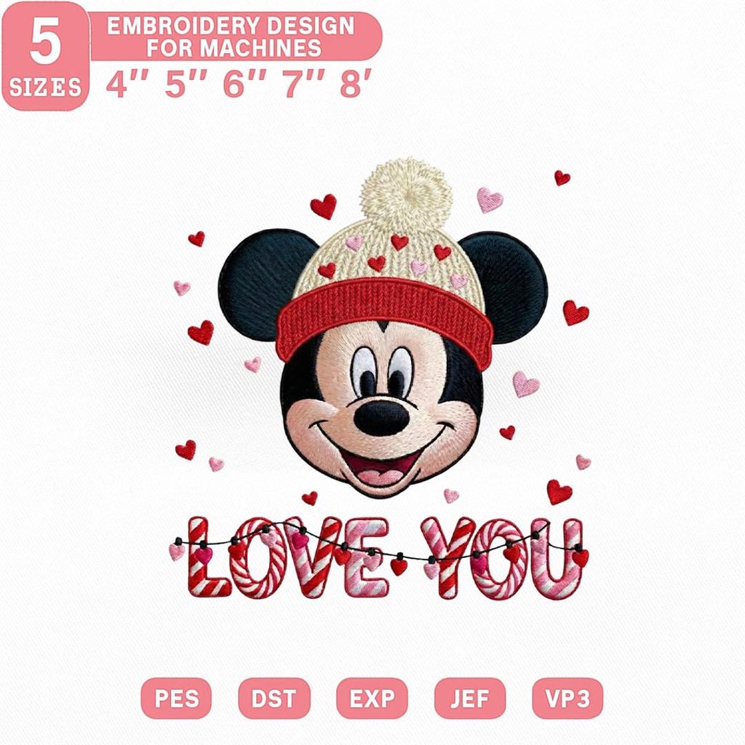 Cute Mouse Love Embroidery Design, Valentine Love You Embroidery File ...