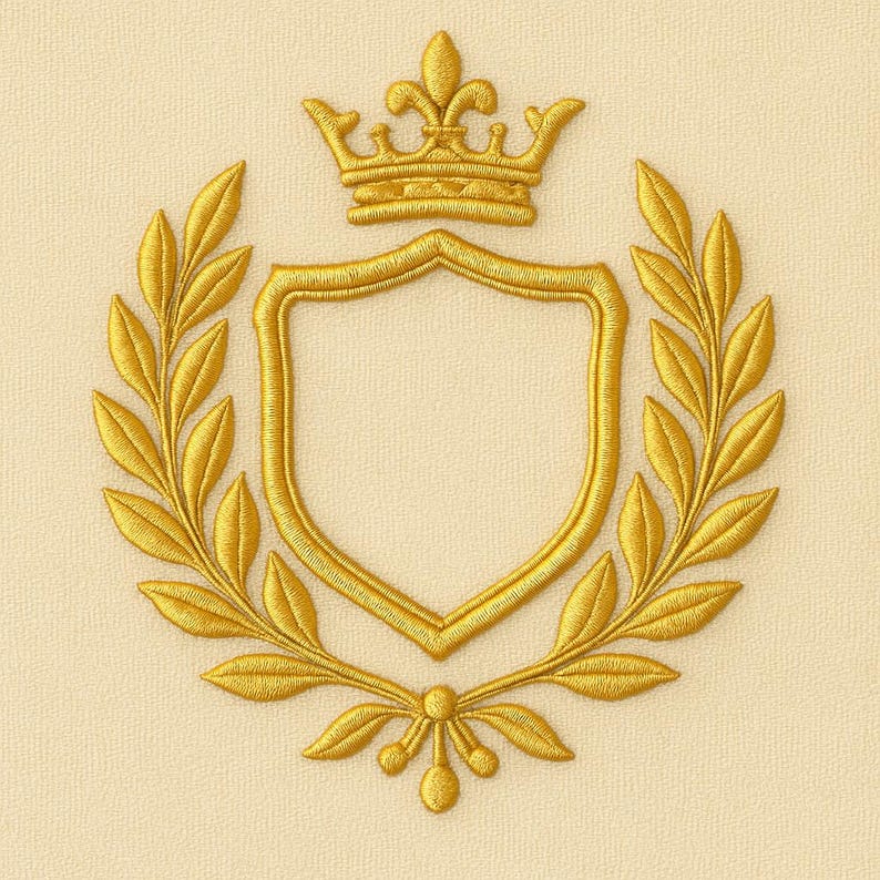 Royal Crest Monogram Embroidery Design, Gold Laurel Wreath Shield ...