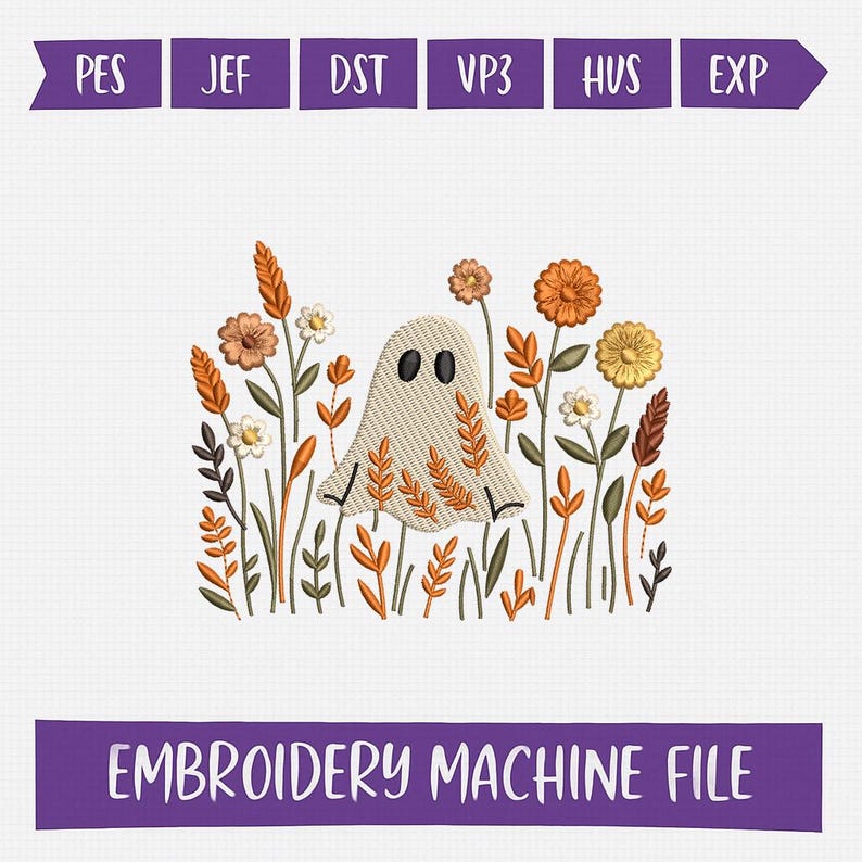Ghost Floral Embroidery Design, Cute Halloween Autumn Embroidery File ...