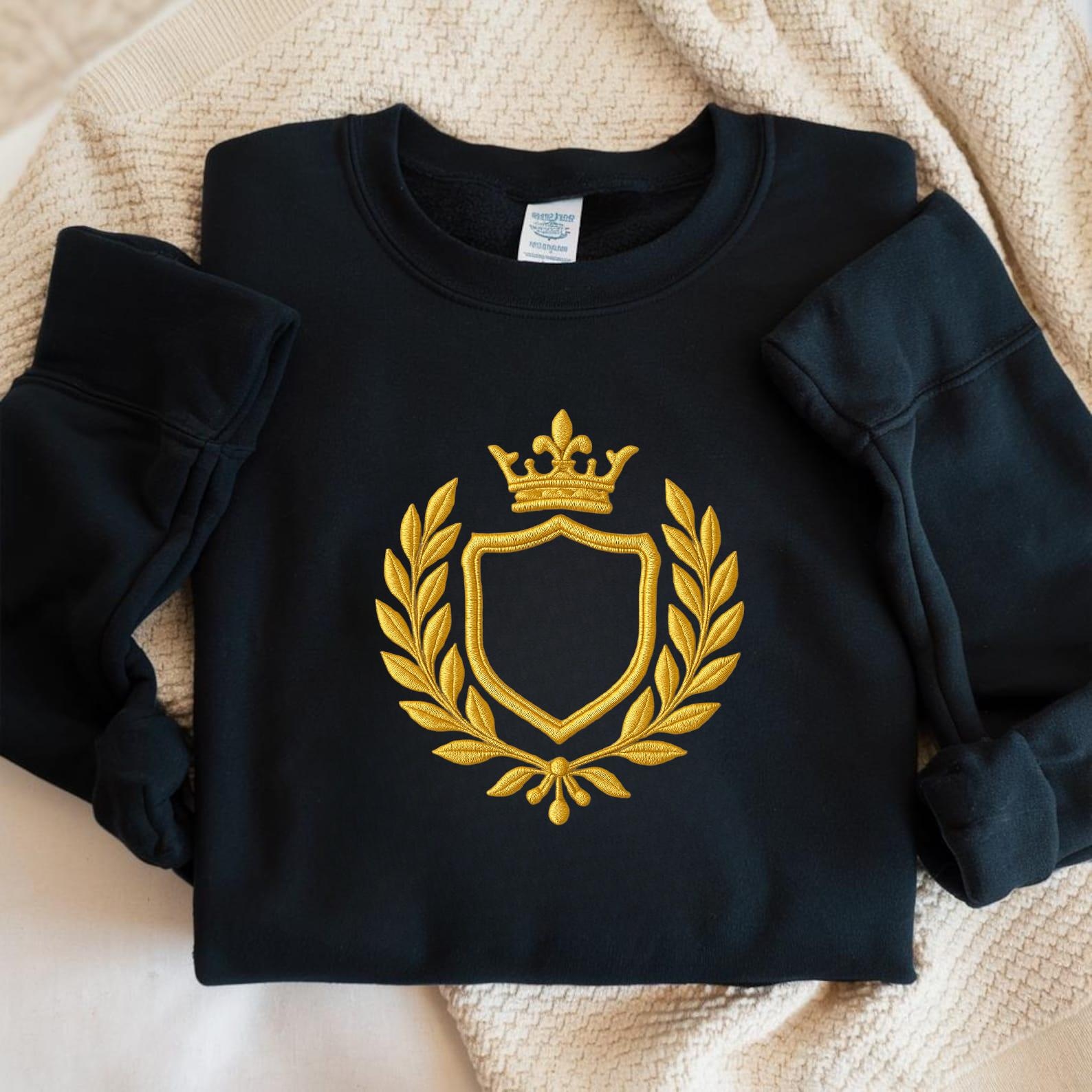 Royal Crest Monogram Embroidery Design, Gold Laurel Wreath Shield ...