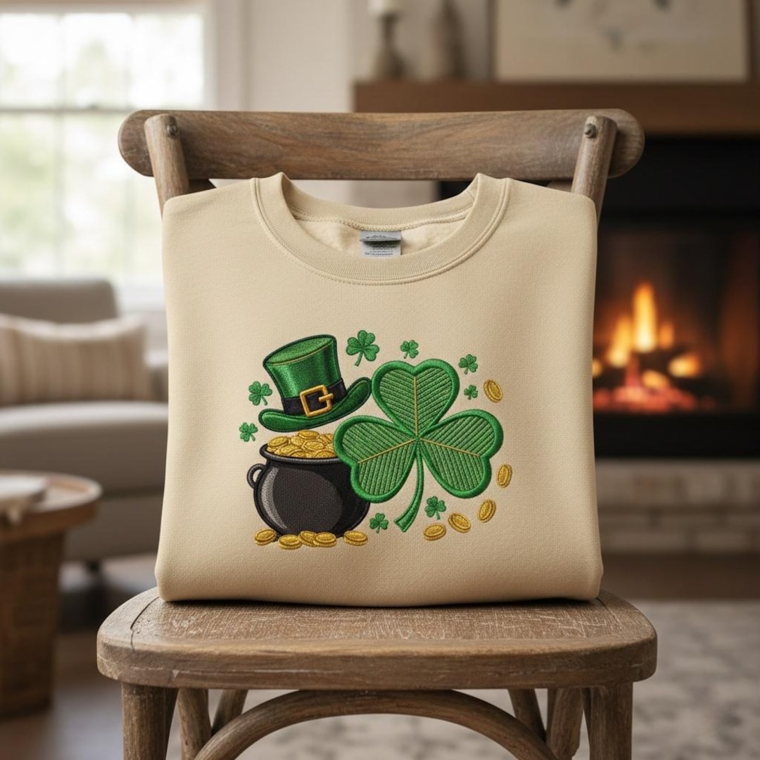 St Patrick Shamrock Embroidery File, Leprechaun Hat Pot of Gold Clover ...