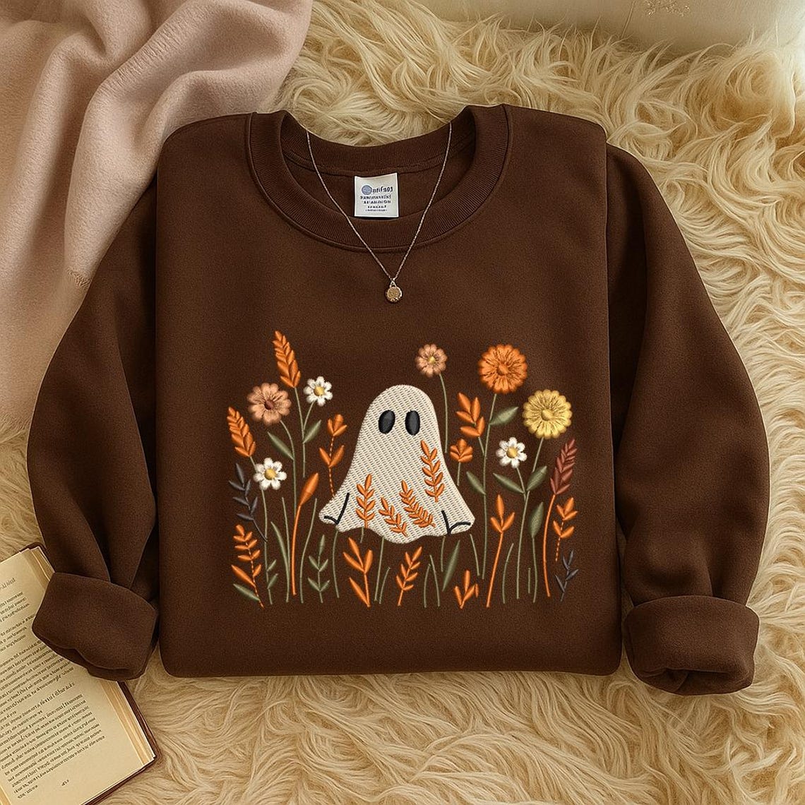 Ghost Floral Embroidery Design, Cute Halloween Autumn Embroidery File ...