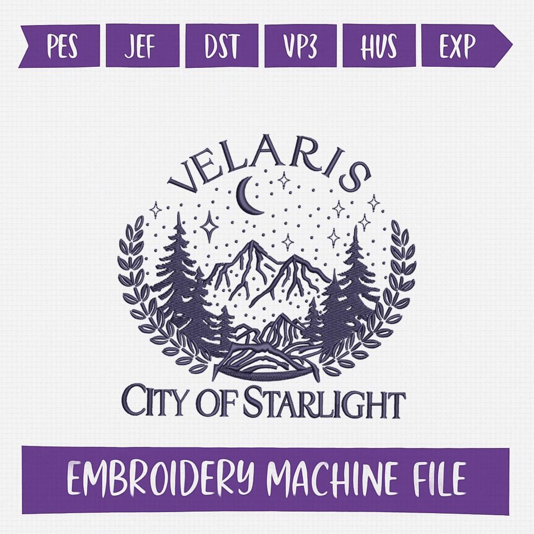 Velaris City of Starlight Embroidery Design, Night Sky Mountain ...