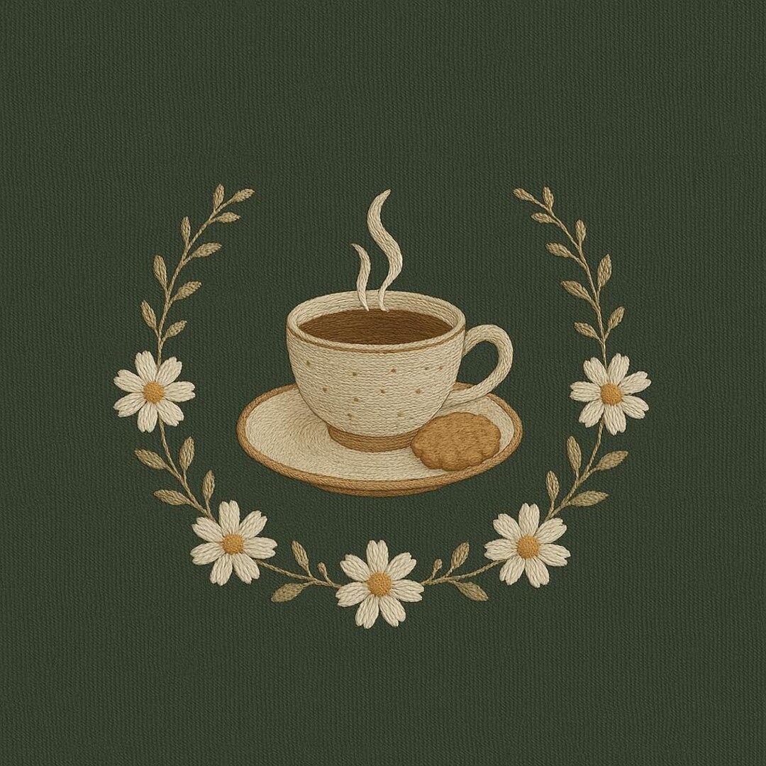 Coffee Cup Embroidery Design, Cozy Floral Wreath Embroidery File, Tea ...