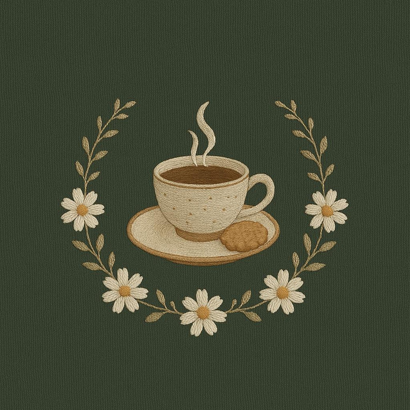 Coffee Cup Embroidery Design, Cozy Floral Wreath Embroidery File, Tea ...