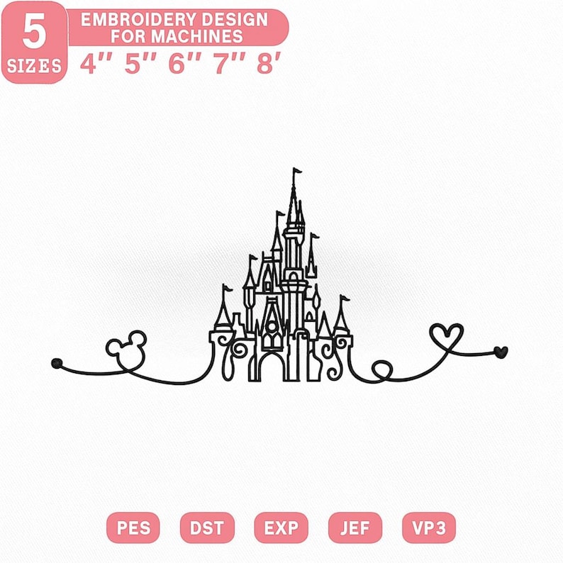 Disney Castle Embroidery Design, Disney Castle Line Art Embroidery File ...