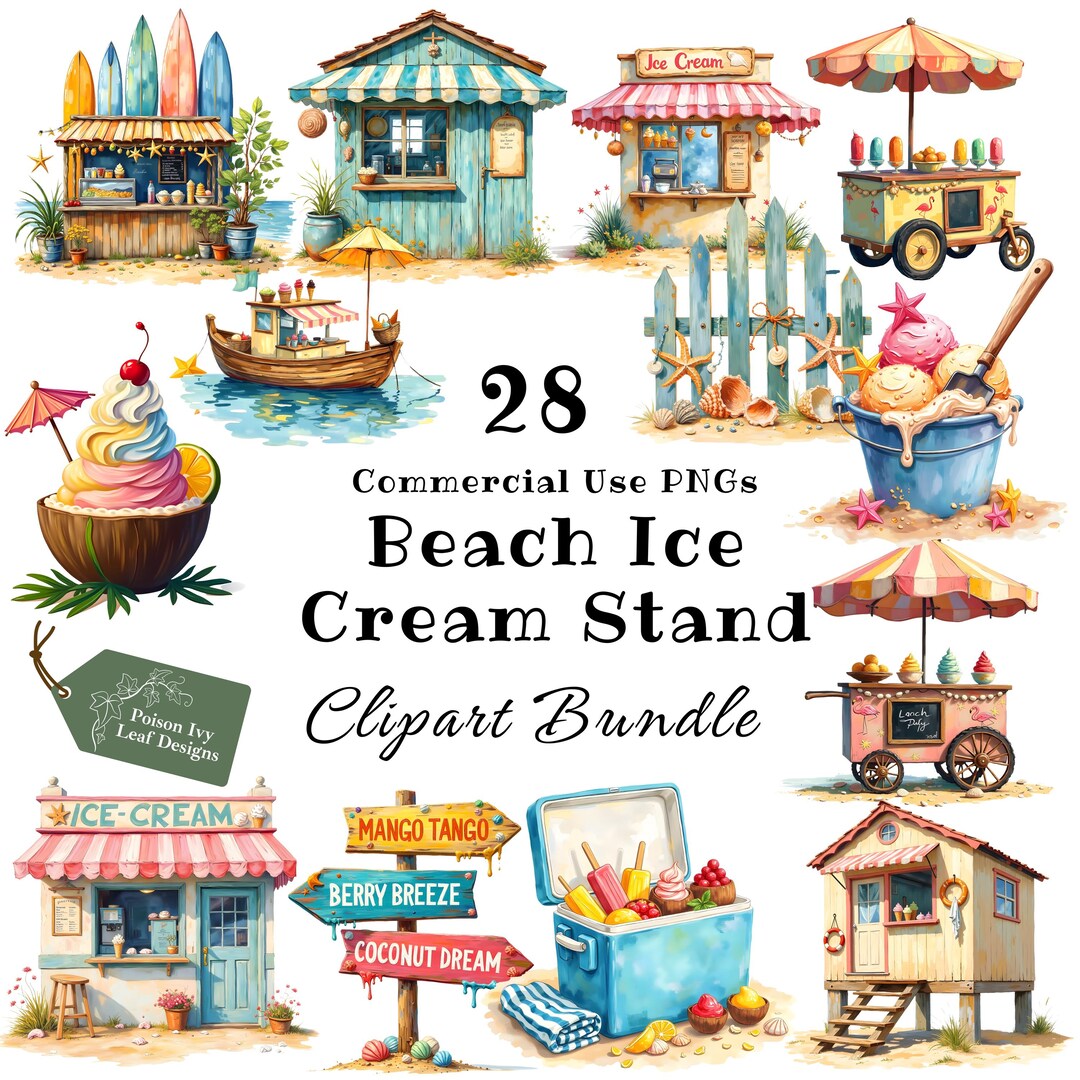 Beach Ice Cream Stand Clipart | 28 Summer Dessert Pngs, Coastal Market ...