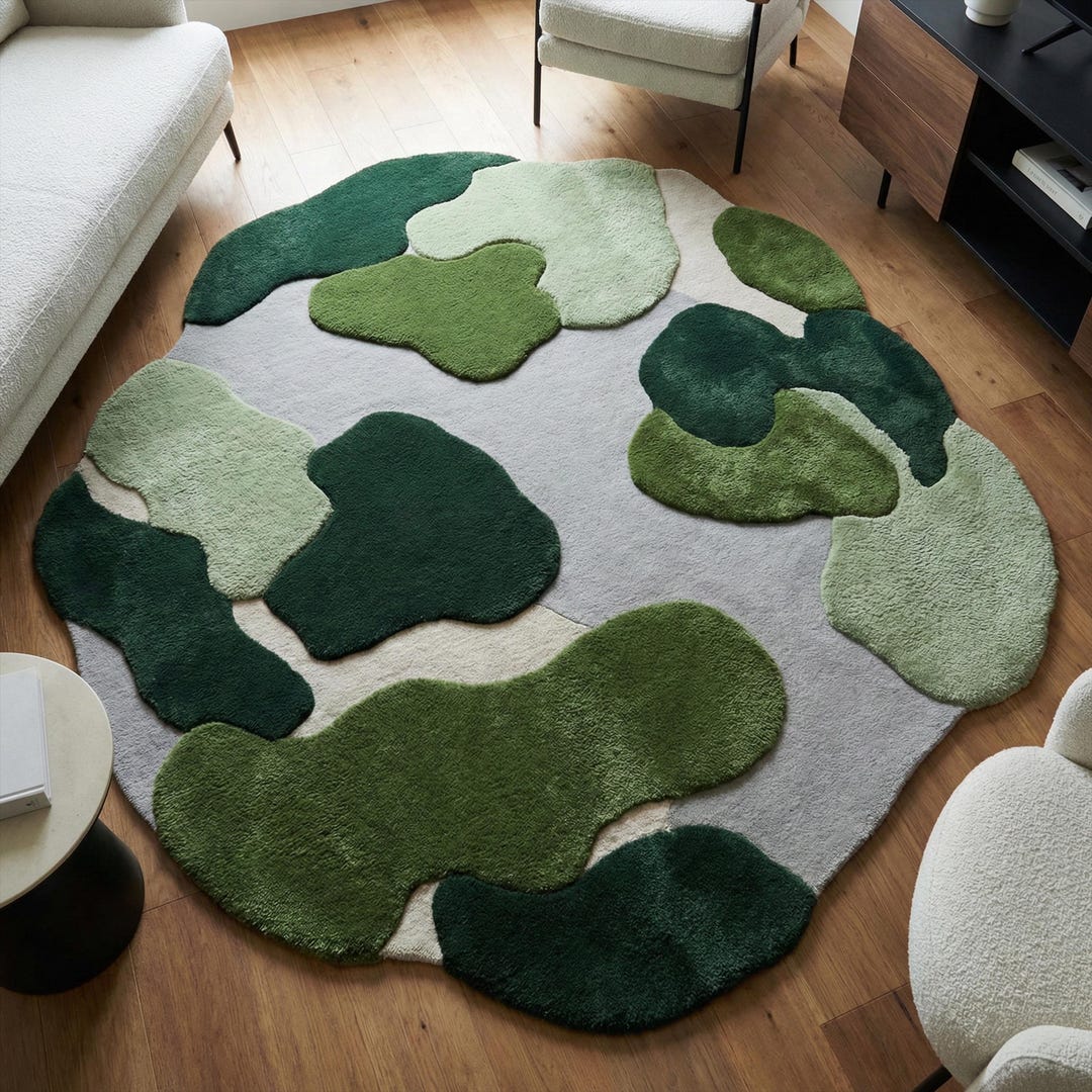 Moss Green Ivory Round Wool Rug, Hand Tufted Abstract Area Rugs - Etsy