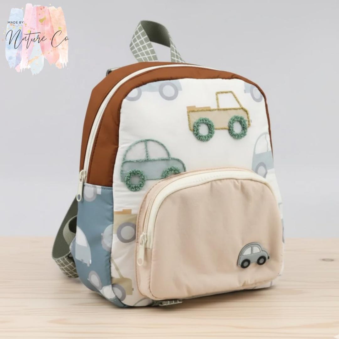 Embroidered Car Kids Backpack, Lightweight Canvas Toddler School Bag ...