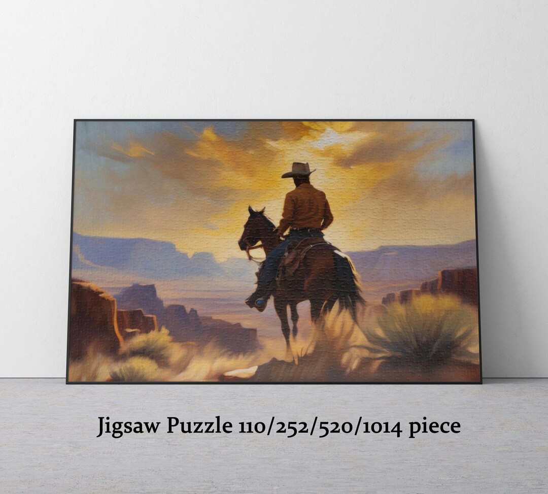 Cowboy Desert Jigsaw Puzzle for Adults: Wild West Oil Painting Art ...