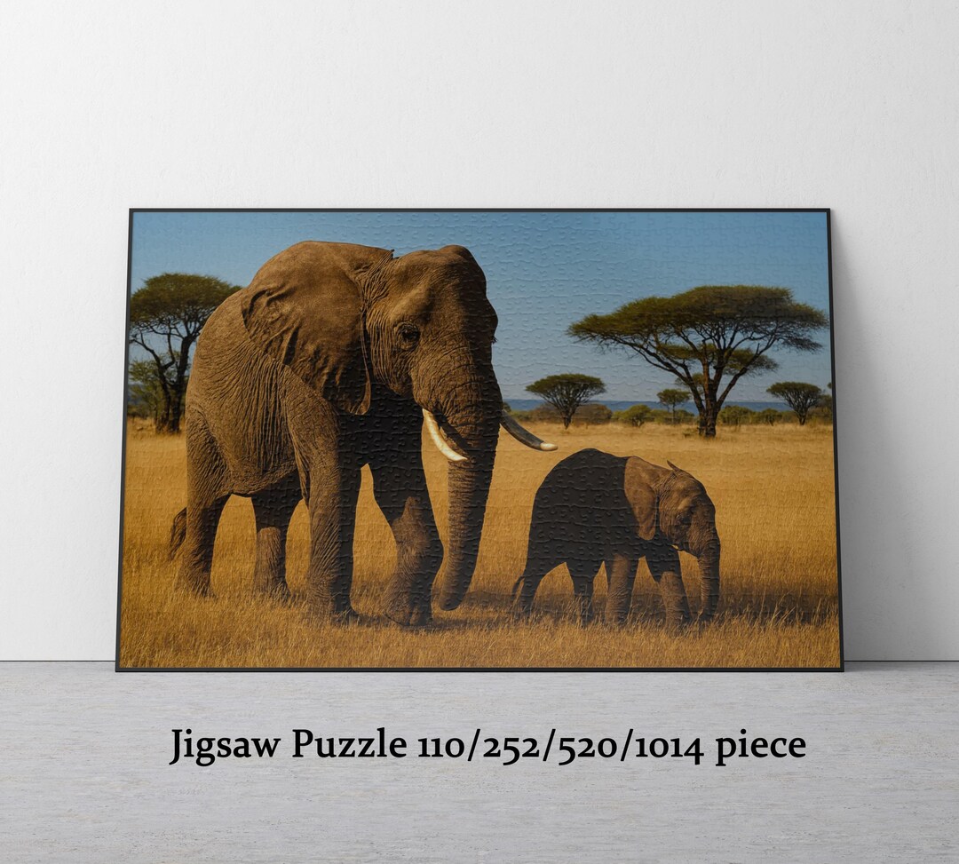 Elephant Jigsaw Puzzle for Adults: African Savanna Wildlife Art. Fun ...