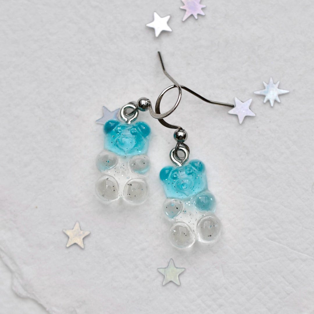 Gummy Bear Earrings, Blue White, Candy Lover, Friend Gift, Candy Sweets ...