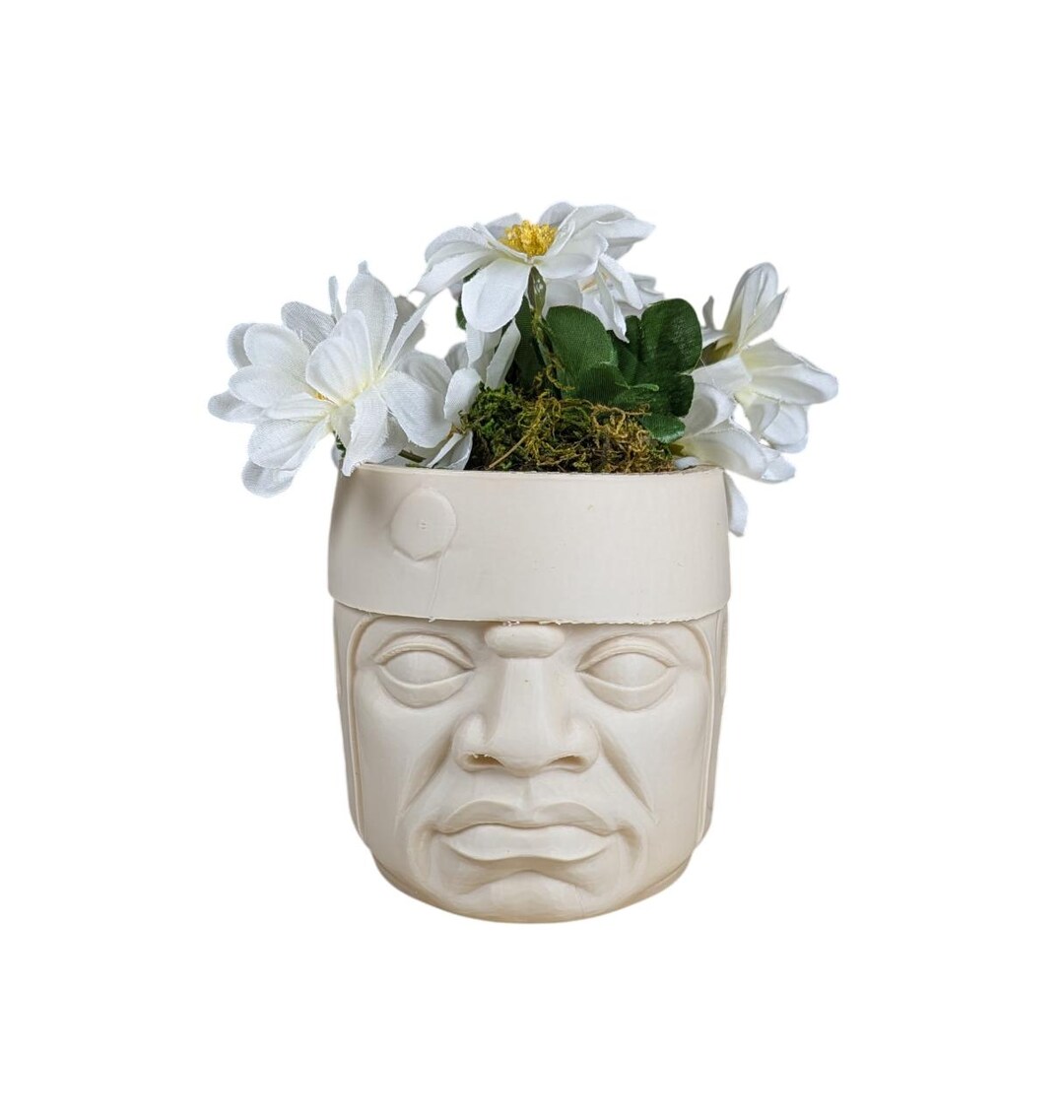 3D Printed Olmec Head Planter: Mesoamerican Decor, Ancient Statue Pot ...