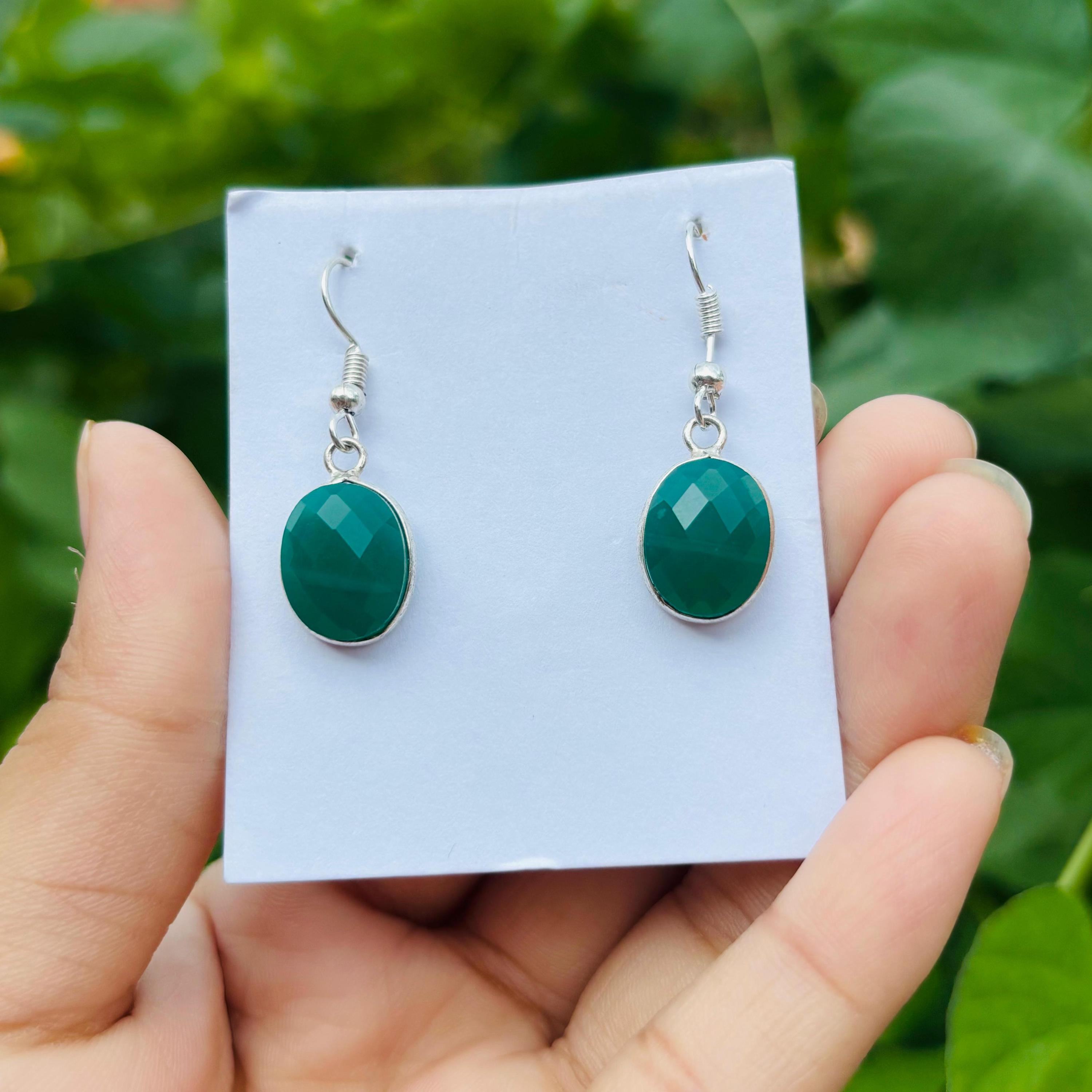 Green Onyx Earrings, Oval Green Onyx Earrings, Dainty Onyx Earrings ...